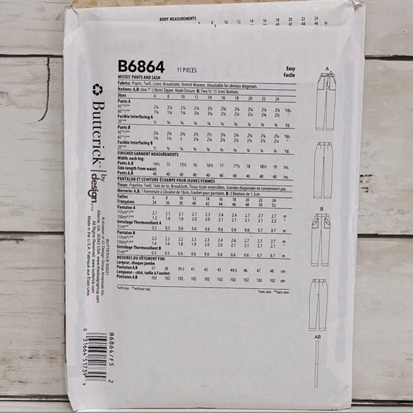 Butterick | Pants & Jumpsuits | 5 For 25 Butterick B6864 Womens Sewing ...